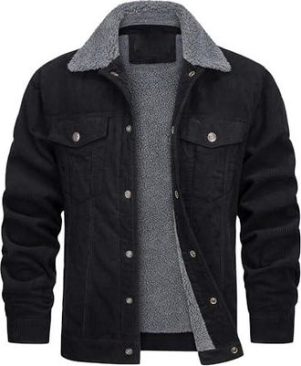 Generic Veste de camionneur en velours c&ocirc;tel&eacute; doubl&eacute; Sherpa avec boutons sur le devant et col en fourrure pour homme, noir 2, XL