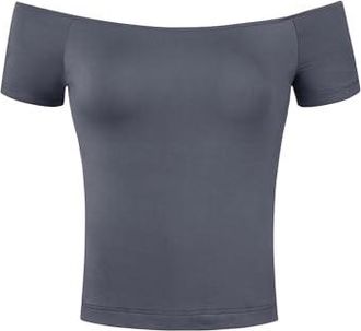 Allegra K Femmes Haut Manches Courtes Coupe à épaules dénudées T-Shirts Simples Costume dhalloween Gris foncé M