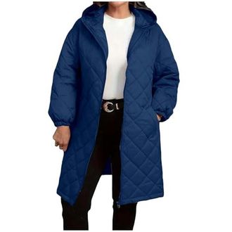 Generic Veste matelassée longue pour femme - Manteau dhiver chaud à capuche matelassé - Manteau coupe-vent - Veste longue élégante - Parka épaisse - Fermeture