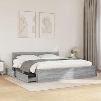 vidaXL Cadre de lit t&ecirc;te de lit sans matelas sonoma gris 200x200 cm Vidaxl