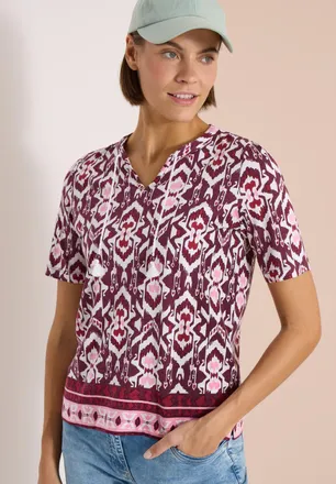 Cecil Print-Shirt CECIL, Damen, Gr. XXL (46), sweet grape rot, Web, 50% Baumwolle, 50% Modal, gemustert, comfort fit normal, Rundhals, abgesteppt, Shirts, m