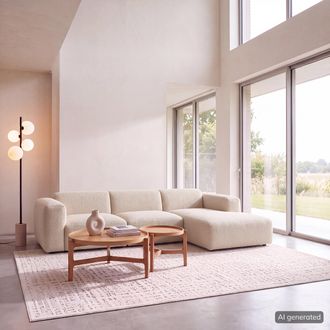 Studio Copenhagen home24 Ecksofa 3-Sitzer mit Longchair Beige Cordstoff Snor 284cm Longchair davorstehend rechts Modern