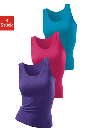 H.I.S Tanktop H.I.S, Damen, Gr. 32/34, bunt (lila, pink, t&uuml;rkis), Feinripp, Obermaterial: 100% Baumwolle, unifarben, Basic, k&ouml;rpernah normal, tiefer Rundhal