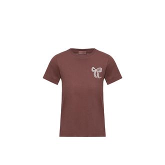 Moncler Moncler Embroidered Bow Cotton T-shirt, Women, Brown, Size: Xl