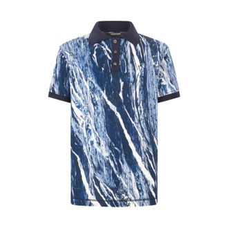 Roberto Cavalli Homme, Tops, Bleu, Taille: M Polo en coton avec impression Rubane