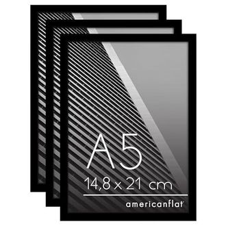Americanflat Din A5 Bilderrahmen Set aus Kunststoff (3er Pack) - schmaler Fotorahmen mit bruchsicherer Scheibe - inklusive St&auml;nder und integrierter Aufh&auml;ngung f&uuml;r 