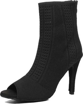 Minitoo Sandales de danse latine pour femme - Chaussures de danse - Bottes de soirée, C010 Noir 9 Talon 8 cm, 37.5 EU