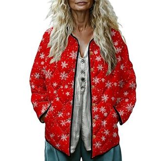 Generic Veste de Noël et de vacances fantaisie imprimée, manteau matelassé à motif graphique rétro pour femmes, veste matelassée festive, à manches longues bo