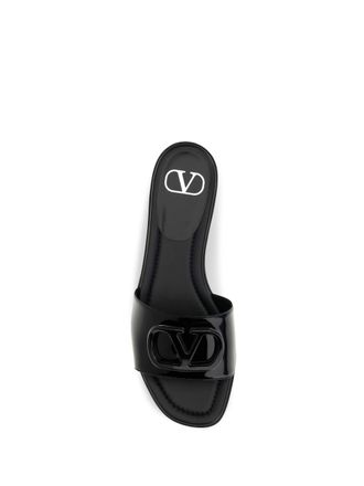Valentino Garavani VLogo Patent Leather Slide Sandal - Black