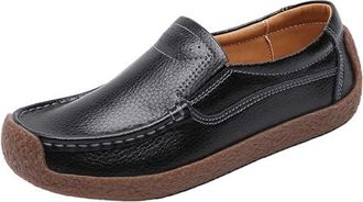 Generic Mocassins plats pour femme - Doux et antid&eacute;rapants - En cuir - Mocassins &eacute;l&eacute;gants - Baskets &agrave; enfiler - Vintage - Chaussures orthop&eacute;diques l&eacute;g&egrave;res et 