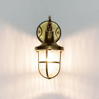 Licht-Erlebnisse Outdoor Wandlampe aus Messing Glas IP64 Terrasse Haustür H:25 cm E27 Maritim Rustikale Wandaußenleuchte Garten SANTORIN