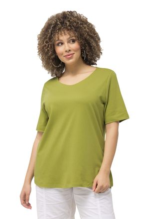 Ulla Popken Damen große Größen Übergrößen Plus Size Shirt, doppellagige Vorderseite, Slim, Rundhals, Halbarm apfelgrün 54+ 810528425-54+