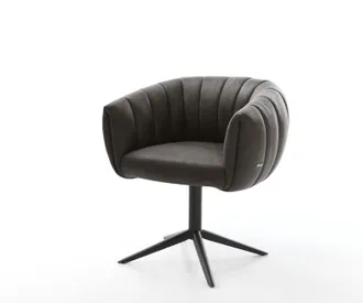 DELIFE Drehstuhl Jada-Flex Mikrofaser Anthrazit Vintage Fu&szlig;kreuz Schwarz 360&deg; drehbar Wippfunktion Taschenfederkern, Esszimmerst&uuml;hle