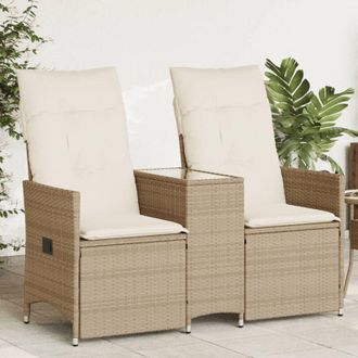 vidaXL Gartensofa 2-Sitzer Verstellbar mit Tisch Beige Poly Rattan - Vidaxl