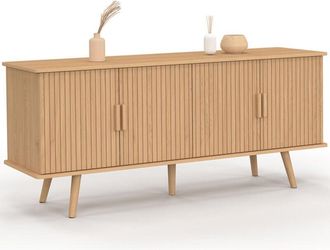 IDMarket Idmarket - Buffet 140 cm juliette 4 portes lattes tasseau bois coloris ch&ecirc;ne