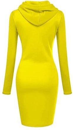 Generic Robes amincissantes 2026 pour femmes, chandail &agrave; capuche de No&euml;l, manches longues, cordon de serrage, l&eacute;ger, robe pull midi avec poche, jaune, XXL