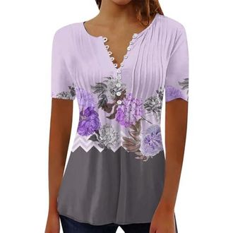 Generic Chemise grande taille pour femme - Haut décontracté et tendance - Imprimé grande taille - Manches courtes et col en V - Tenue dentraînement chaude, gr