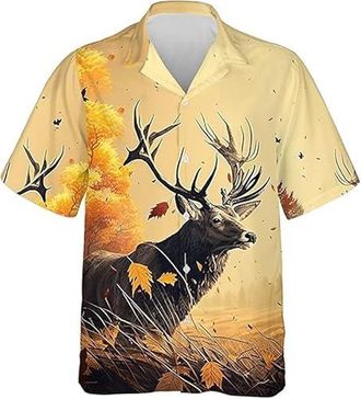 Keephen For&ecirc;t Cerf Chemises Hawaiiennes Impression 3D Chemise &agrave; Boutons pour Femmes Hommes Manches Courtes Plage Chemise Aloha