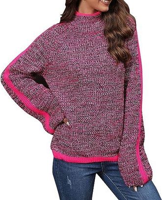 Generic Pull &agrave; col roul&eacute; pour femme - Pull ample en tricot &eacute;pais - Pull d&eacute;contract&eacute; &agrave; manches longues - Pull en tricot torsad&eacute; - Pull pour femme - Taille 36-5