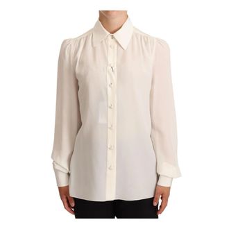 Dolce & Gabbana Femme, Blouses et Chemises, Blanc, Taille: 38 FR Chemise Polo en Soie de Luxe &agrave; Manches Longues