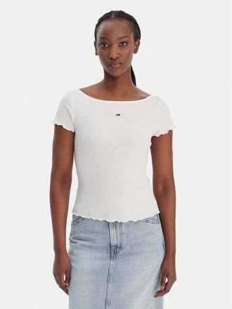 Tommy Jeans T-Shirt Lettuce Edge DW0DW22460 &Eacute;cru Slim Fit