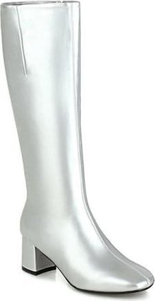 Generic Argent,35 EU,Bottes Hautes pour Femmes, Bout carré, Talons épais, Bottes Hautes, Fermeture éclair latérale, Bottes déquitation, Cuir PU, Robe dautomne