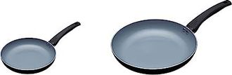 MasterClass Bundle aus MasterClass Eco Induktionsbratpfanne mit gesünderer keramisch-chemischer Antihaftbeschichtung, Aluminium/Eisen, schwarz/blau, 24 cm + 30 cm