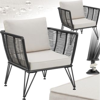TecTake 2er Set Lounge Sessel, Rattan Sessel, Loungesessel, Gartenmöbel Set, Balkon Möbel, Outdoor Möbel, Lounge Gartenmöbel, Gartenstühle, Balkonmöbel Kleine