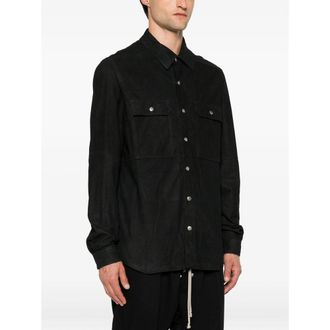 Rick Owens Suede Classic Collar Shirt Jacket - Black