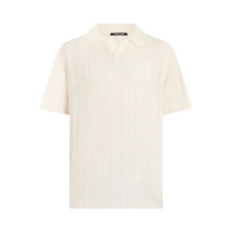 Roberto Cavalli Cremefarbener Rippstrick-Polo - - Tops - Herren - Wei&szlig; - L