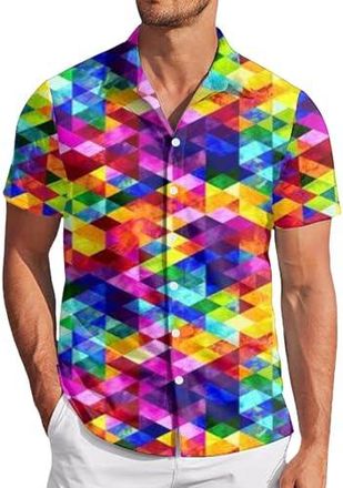 Generic Chemise &agrave; manches courtes pour homme - Confortable - &Agrave; paillettes - Pour carnaval, festival, loisirs - Avec boutonni&egrave;re - Vintage - &Agrave; paillettes - Sty