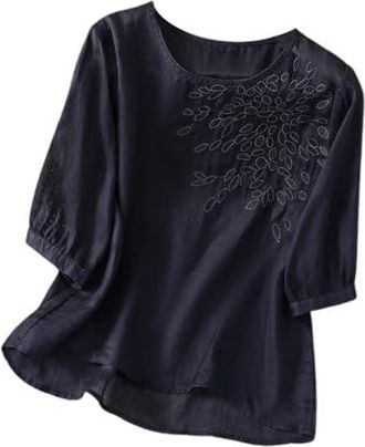 Generic Vestes d&eacute;t&eacute; 2026 pour femmes, style litt&eacute;raire, r&eacute;tro, avec boucle, broderie, patte inclin&eacute;e, ample, bleu marine, XXL