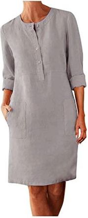 Generic Robe d&eacute;contract&eacute;e &agrave; col rond avec robe longueur genou, robe ample pour femme, robe de yoga &agrave; jambe droite, pantalon pour femme, gris, XXL