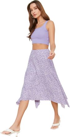Trendyol Damen Asymmetrischer Gestrickter Rock Skirt Western, Lila, XS