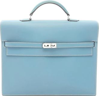 Herm&egrave;s 2006 Aktentasche mit silberfarbenen Beschl&auml;gen - Blau
