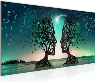 Runa Art Wandbild Liebespaar 1 Teilig 100 x 40 cm Modern Bild auf Vlies Leinwand Abstrakt Baum Wohnzimmer Schlafzimmer Türkis 044812a