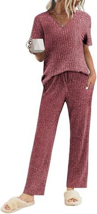 Ekouaer Vêtements de Nuit de Femme Sexy Extérieur Couleur Unie Casual Vêtements de Détente Vin Rouge M