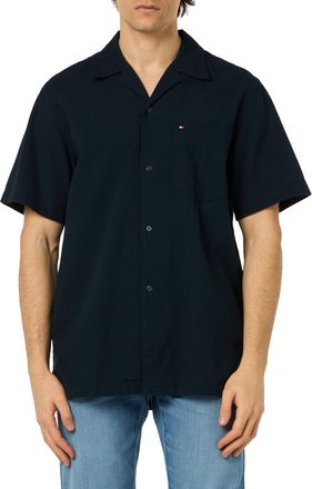 Tommy Hilfiger Herren Hemd Seersucker Solid Shirt Kurzarm, Blau (Desert Sky), XS