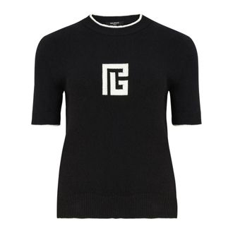Balmain Gestrickter Pullover mit Logo - - Knitwear - Damen - Schwarzk - 2XS
