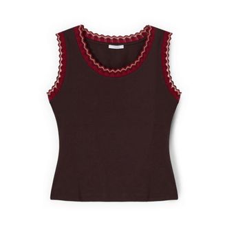 Motivi Top en jersey avec bord en tricot - Femme - Tops - Brun - Taille: 36 FR