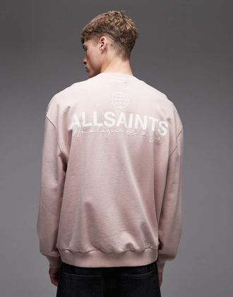 AllSaints Emblem - Sweat ras de cou &agrave; logo et imprim&eacute; au dos - Rose