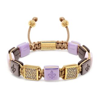 Nialaya Femme, Accessoires, Jaune, Taille: L Womens Lavender, Purple, Soft Pink & Burgundy Ceramic Flatbead Bracelet with Gold CZ