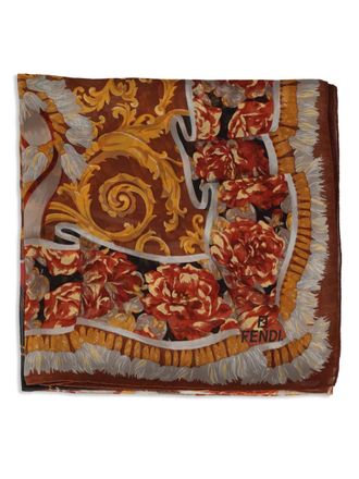 Fendi foulard en soie à motif - Marron