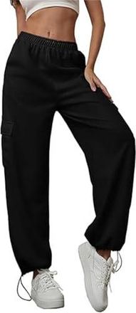 Generic Pantalon de surv&ecirc;tement cargo ample taille haute pour femme, pantalon de jogging Y2K, tendance, d&eacute;contract&eacute;, automne avec poches, Noir, XXL
