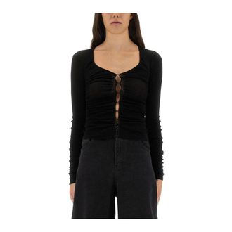 Self Portrait Guipure-Spitzen-Peplum-Bluse - - Knitwear - Damen - Schwarzk - L