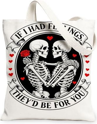 Generic Sacs fourre-tout en toile motif squelette vintage, r&eacute;utilisables, l&eacute;gers et lavables pour voyage, plage, blanc, 13x15 Inch