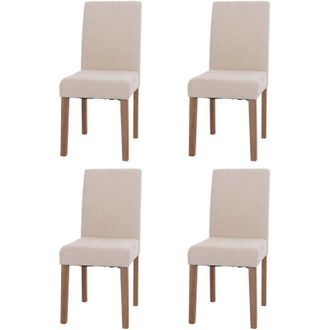 Hhg 4er-Set Esszimmerstuhl Littau, Stuhl K&uuml;chenstuhl Hochlehner, Stoff/Textil Chenille Holz hellgrau, naturfarbene Beine