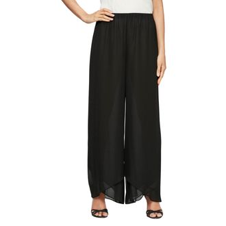 Alex Evenings Damen Chiffonhose mit Weitem Bein f&uuml;r die Mutter der Braut, Elegantes Party-Outfit (Zierliche und Normale Gr&ouml;&szlig;en) Klassische Hose, Schwarze T