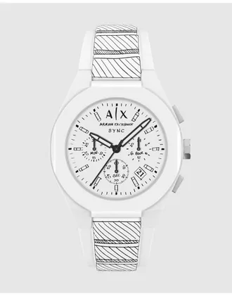 A|X Armani Exchange Sync Chronograph-Uhr aus wei&szlig;em Silikon in Wei&szlig;