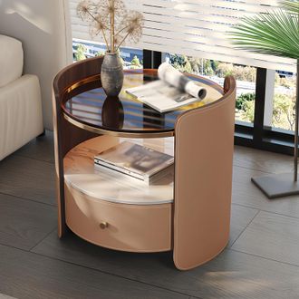 Generic 2-stöckiger Beistelltisch Aus Massivholz Für Schlafzimmer Und Wohnzimmer, Moderner Nachttisch Mit Lederoberfläche, Platte Und Schublade Aus Gehärtetem